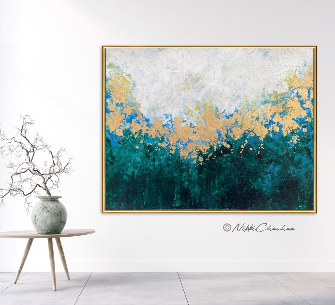 Emerald Abstract Art, Green Gold Painting on Canvas, Emerald Painting ...