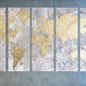 Gold Leaf World Map Canvas, Map of the World, World Map Wall Art Gold ...