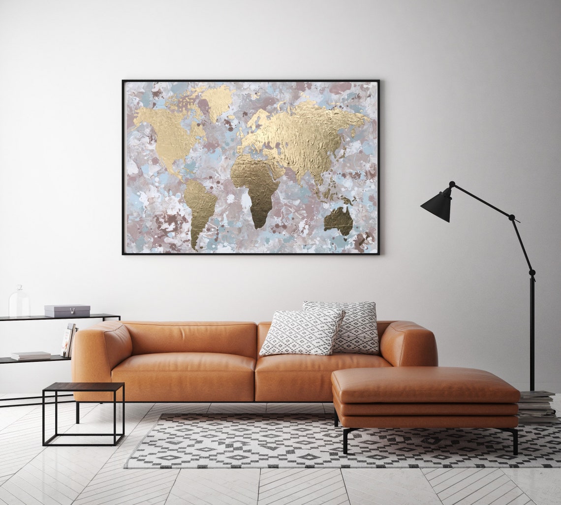 Gold Leaf World Map Wall Art, Wanderlust Art, Gold Leaf Canvas, World ...