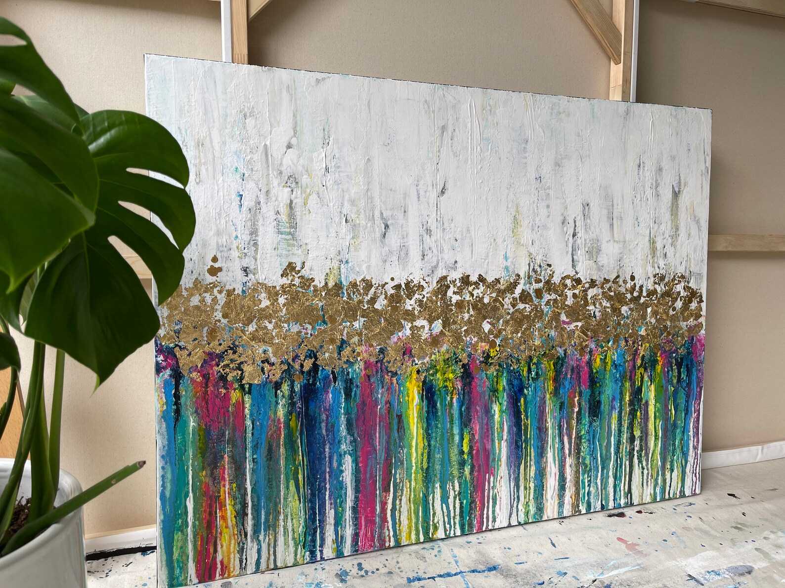 Colorful Drip Art, Multicolor Stripes, Large Original Abstract Art ...