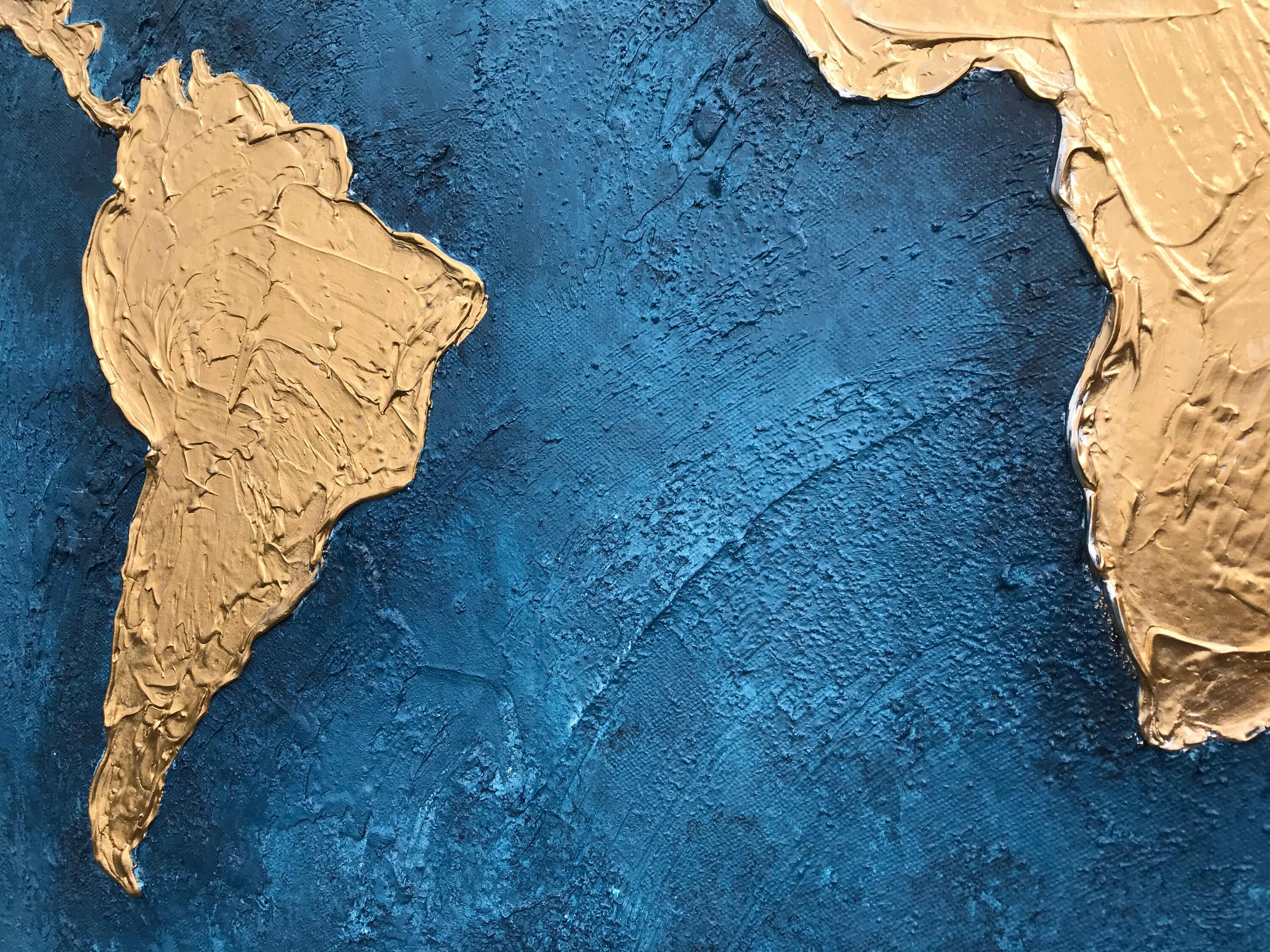 World Map Painting, Textured World Map Wall Art, Extra Large Painting ...