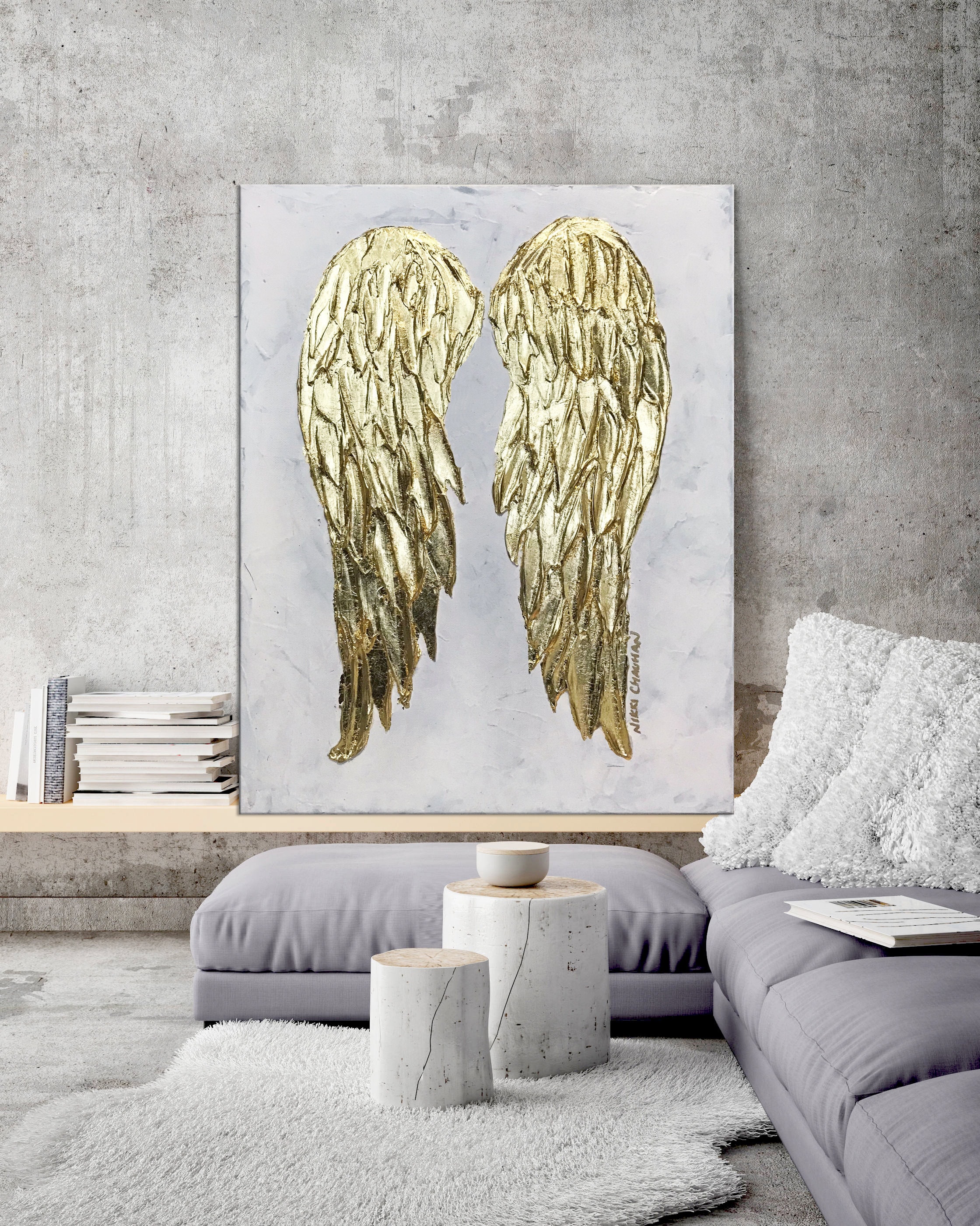 Acrylic Art & Collectibles Gold Wing Painting Original Art Angel Wings ...