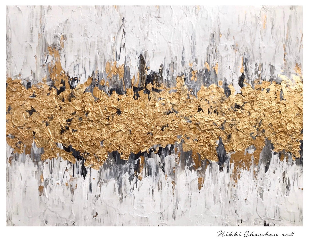 Gold Abstract Canvas Art, Neutral Wall Art Unique Abstract Art Original ...