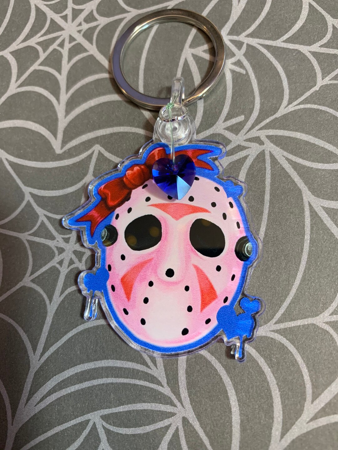 Cute Pink Jason Voorhees Keychain Acrylic Charm, Friday the 13th ...