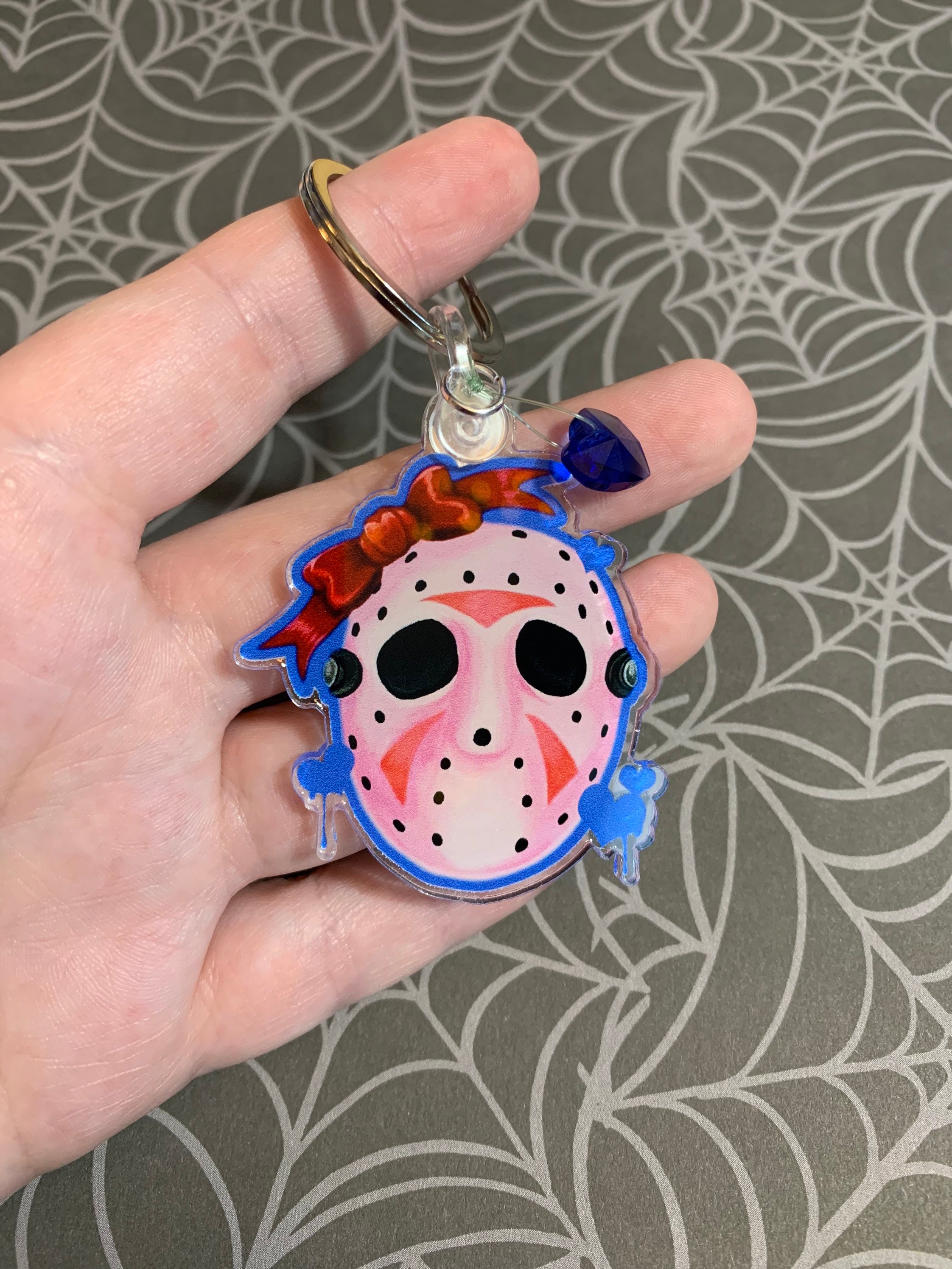 Cute Pink Jason Voorhees Keychain Acrylic Charm, Friday the 13th ...
