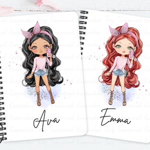 Personalised Selfie Girl A5 Lined Notebook Choose Hair Eye and Skin ...