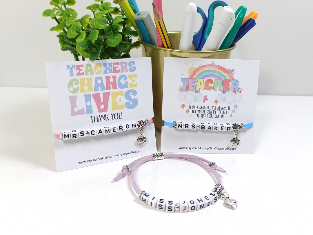 Thank You Teacher Bracelet Gift | Personalised With Name | Adjustable ...