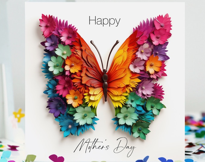 Mother's Day Butterfly Flowery Wings Card, Not 3D. - Etsy