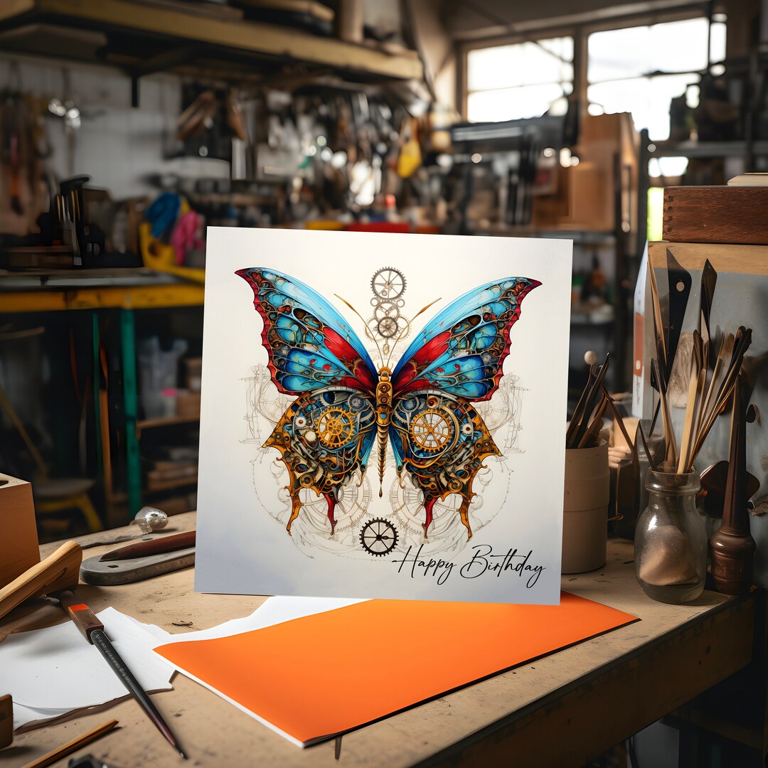 Birthday Butterfly Card Wings With Cogs and Wheels, Not 3D - Etsy