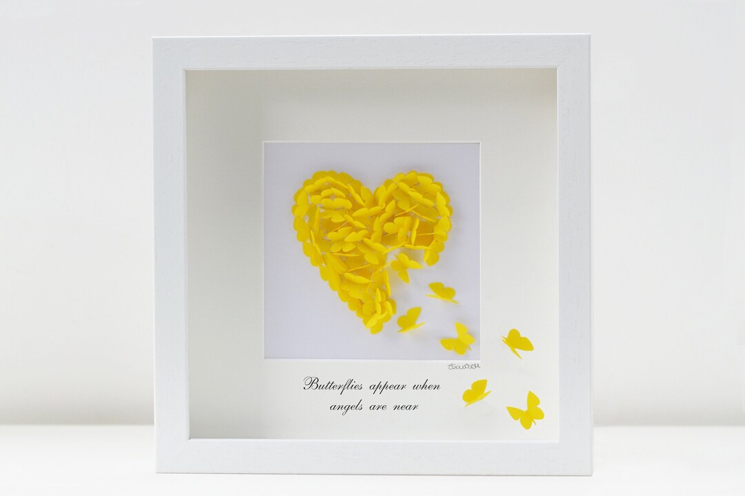 Memorial Framed Handmade Butterfly 3D Yellow Butterfly Heart Picture - Etsy