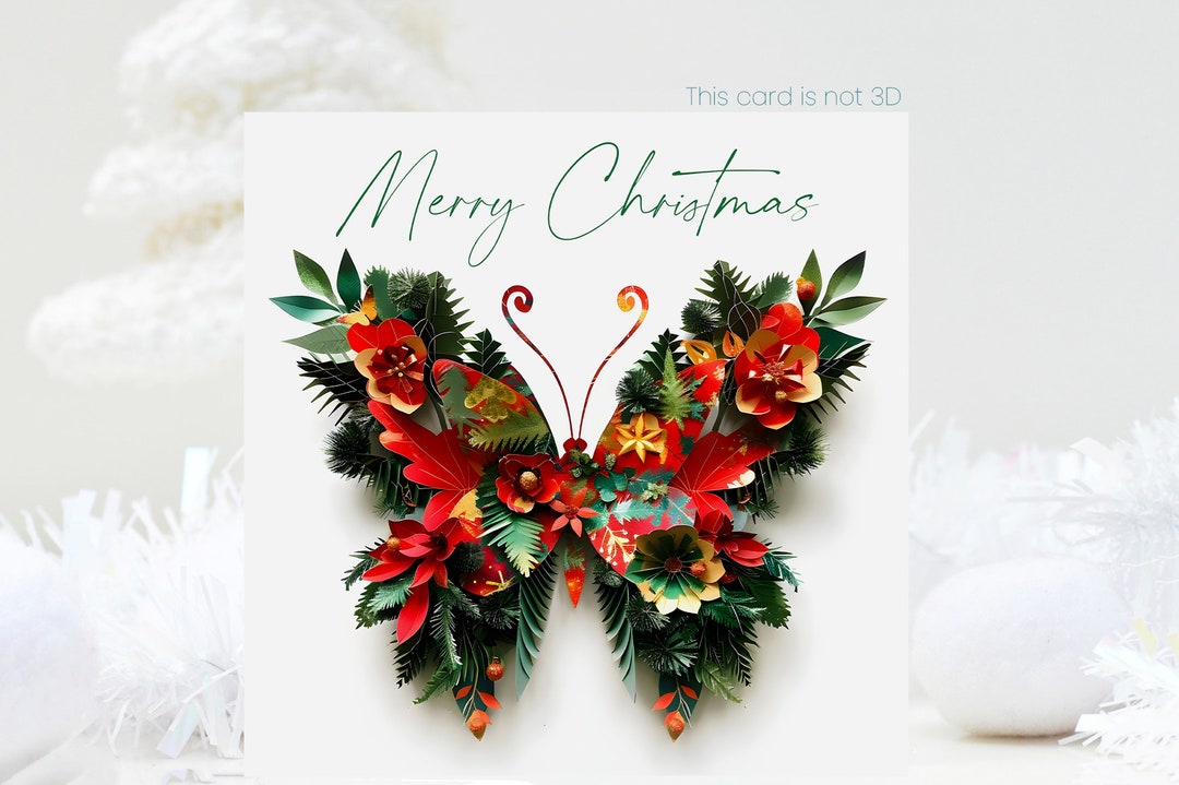 Christmas Butterfly Card With Christmassy Wings, Not 3D - Etsy