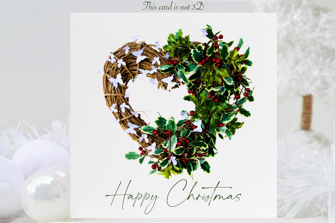 Five Holly Butterfly Christmas Cards With Holly Wreath and White ...