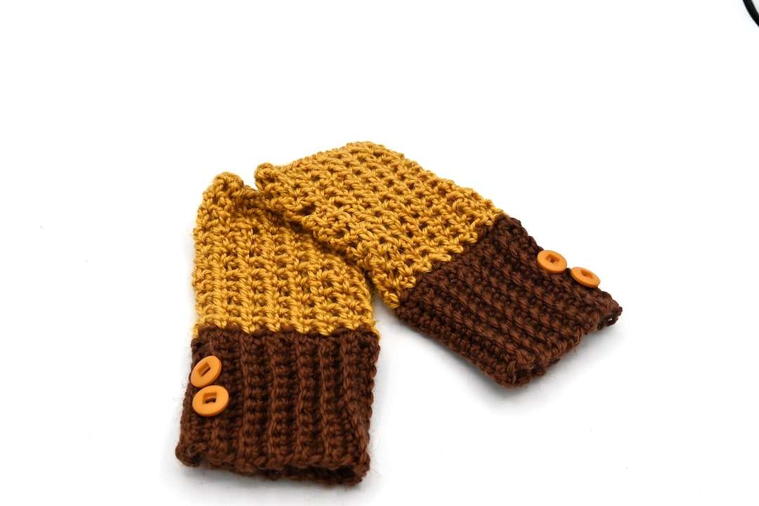 Two Tone Brown/tan Fingerless Gloves Mitten/ Winter/ Birthday Gift ...