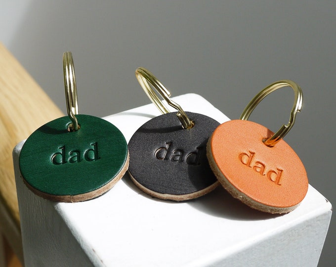 Handmade Leather Keyring Embossed With 'dad' Personalised Father's Day ...