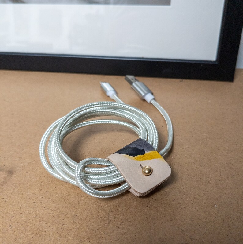 Personalised Leather Cable Tidy, Hand Painted Abstract Design - Etsy