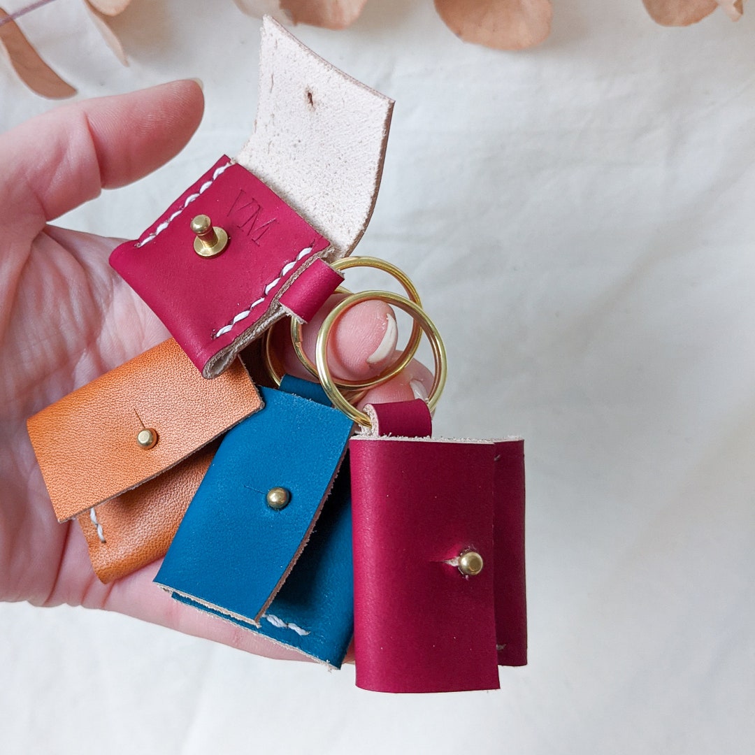 Personalised Leather Coin Purse Keychain: Handmade Miniature Ring ...