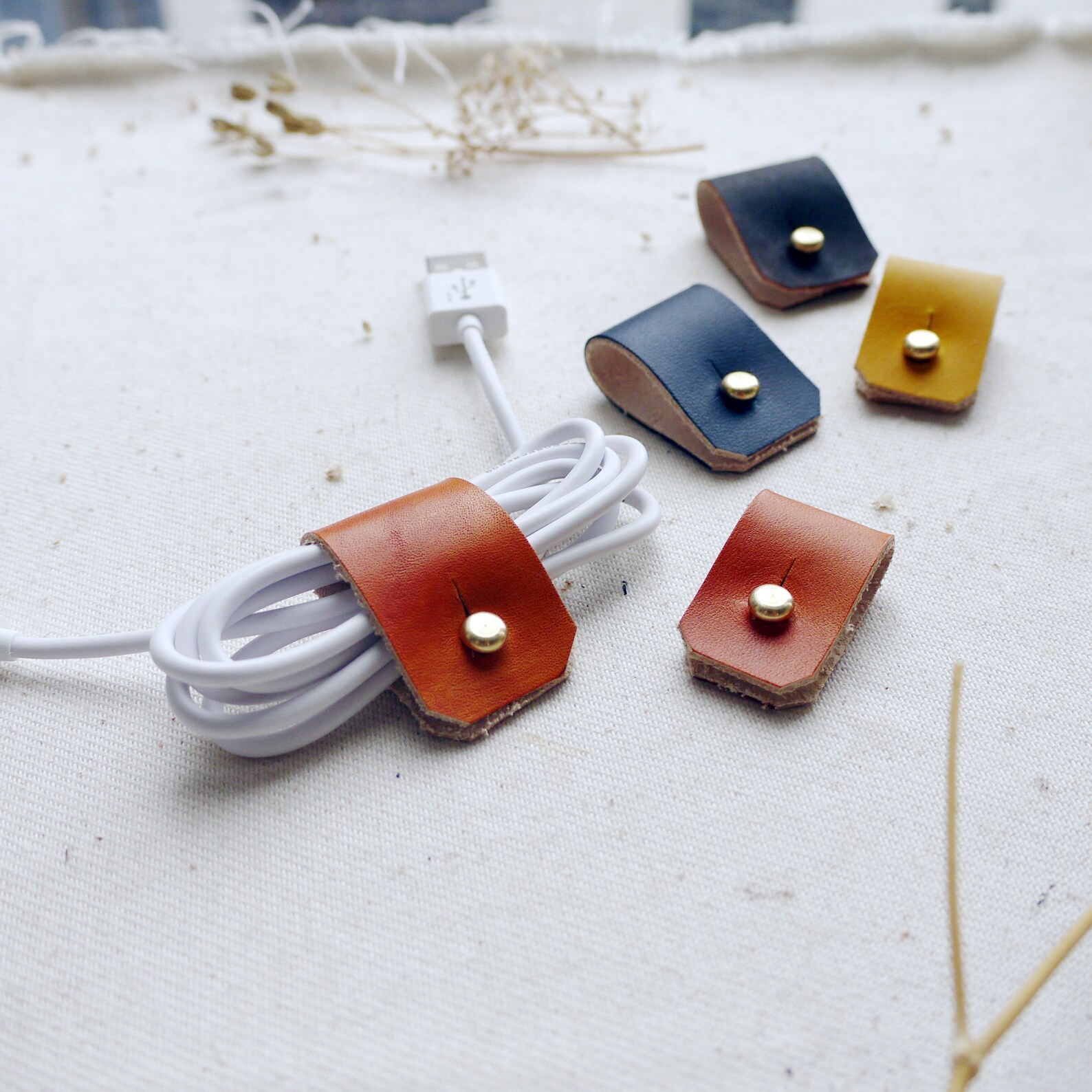 Leather Cable tidies Set of two leather cable ties. | Etsy