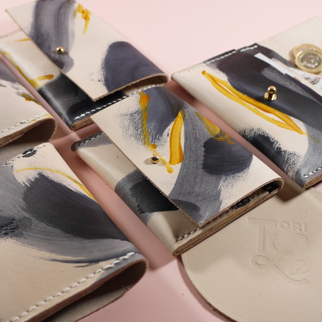 Personalised Hand Painted Leather Pouch, Small Leather Card Holder ...