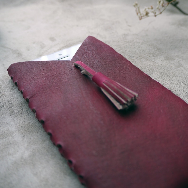 Oxblood Phone Case With Tassel, Leather Phone Case. Custom Leather ...