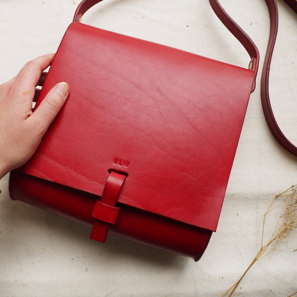 Red Leather Satchel - Etsy