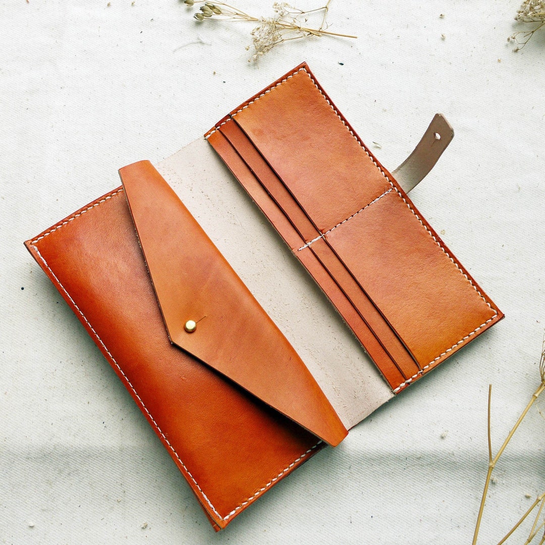 Tan Leather Bi-fold Purse. Ladies Leather Purse. Large Leather Wallet ...