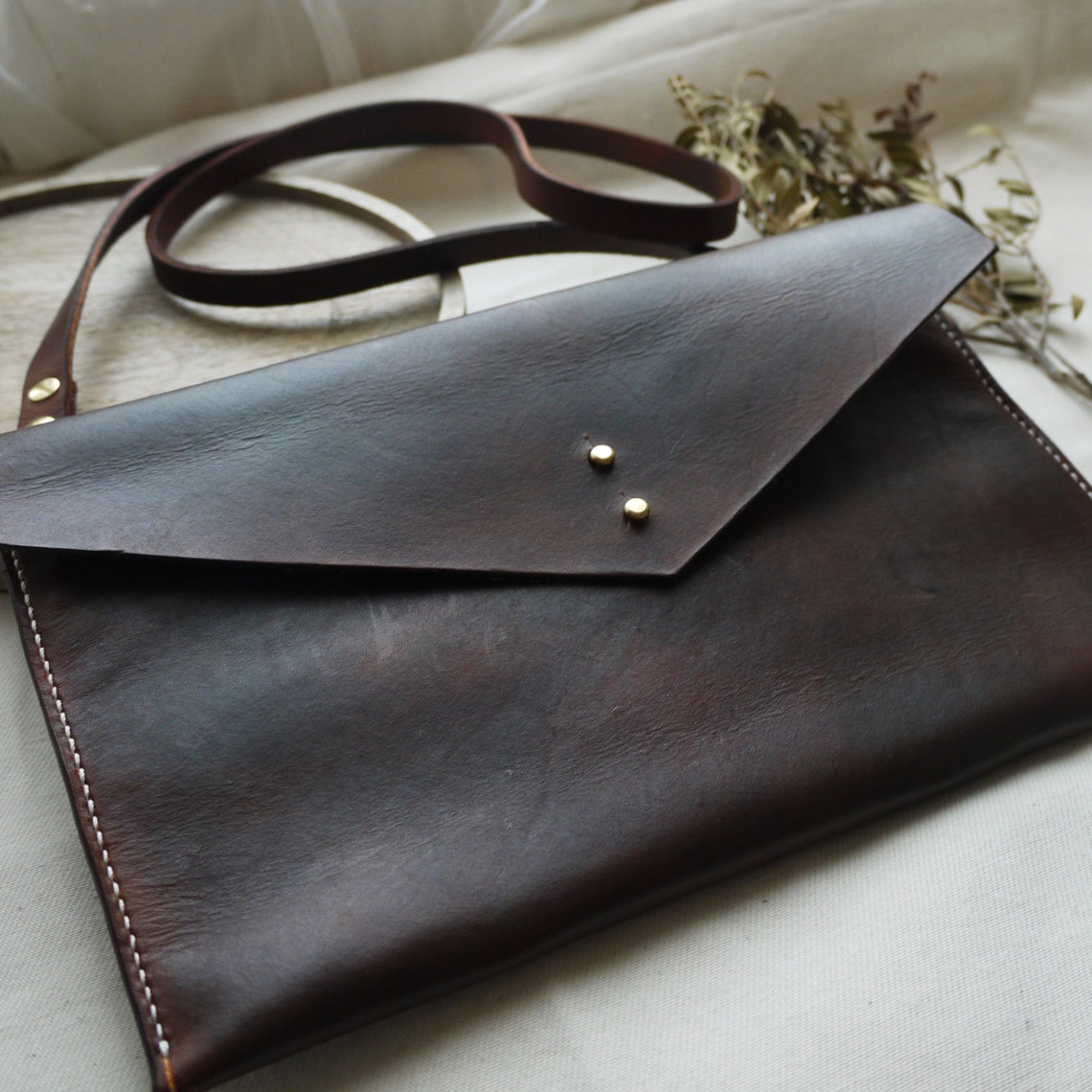 Dark Brown Leather Crossbody Bag Messenger Bag Ipad Case - Etsy