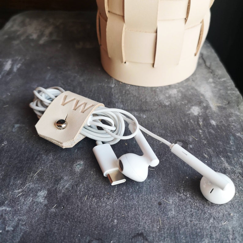 Personalised Leather Cable tidy leather cable tie. | Etsy