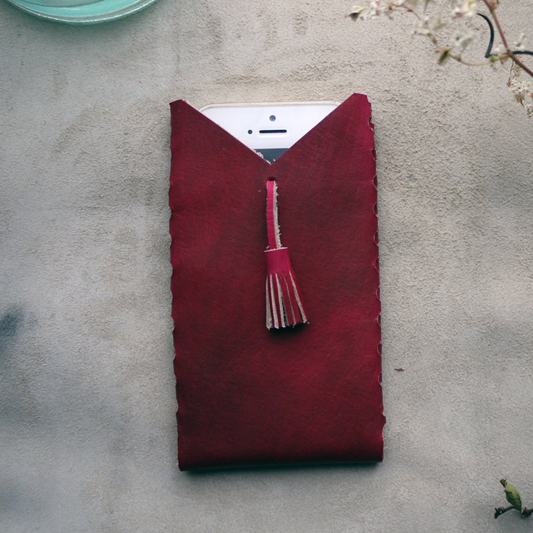 Oxblood Phone Case With Tassel, Leather Phone Case. Custom Leather ...
