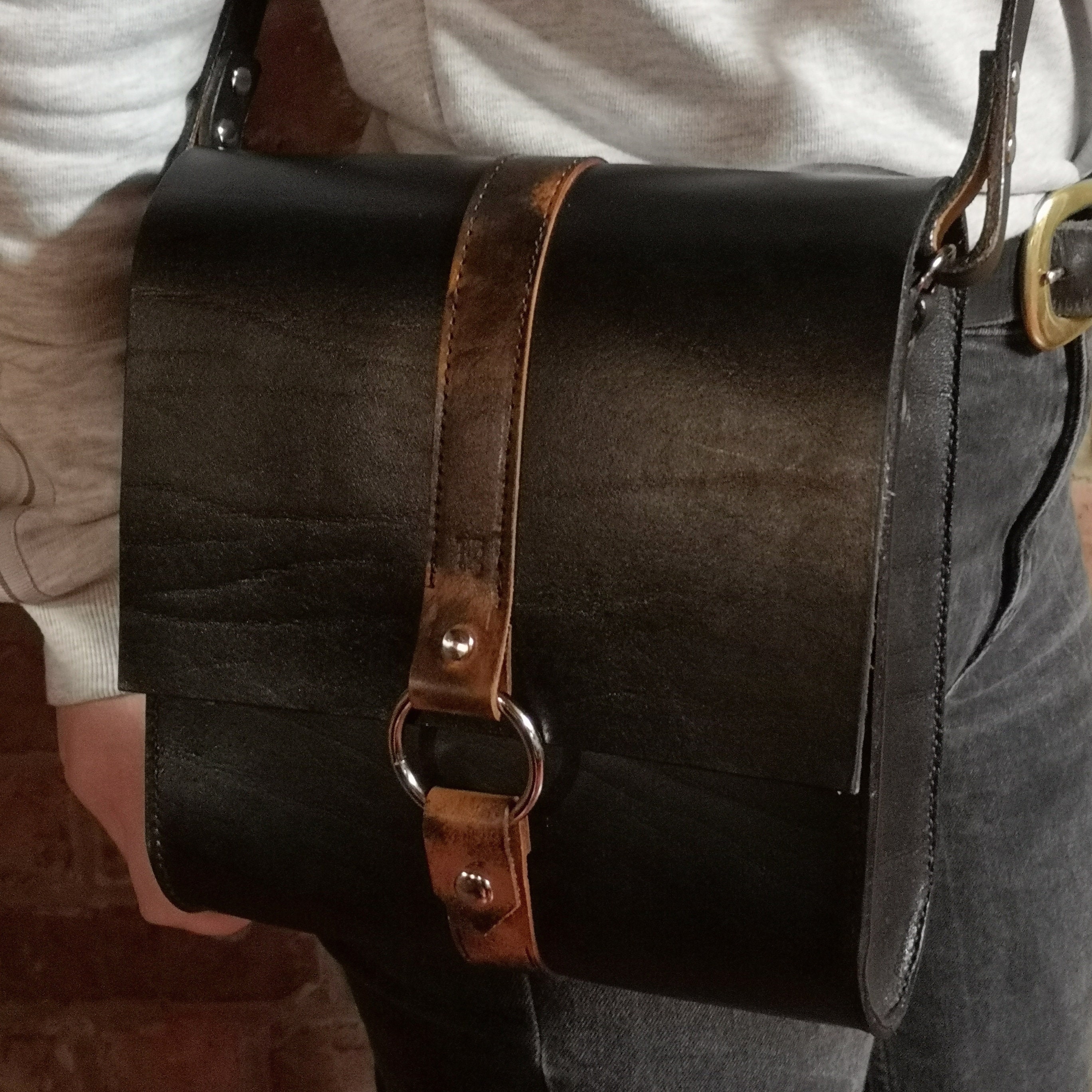 Black Leather Satchel Handmade With Ring Fastening. - Etsy