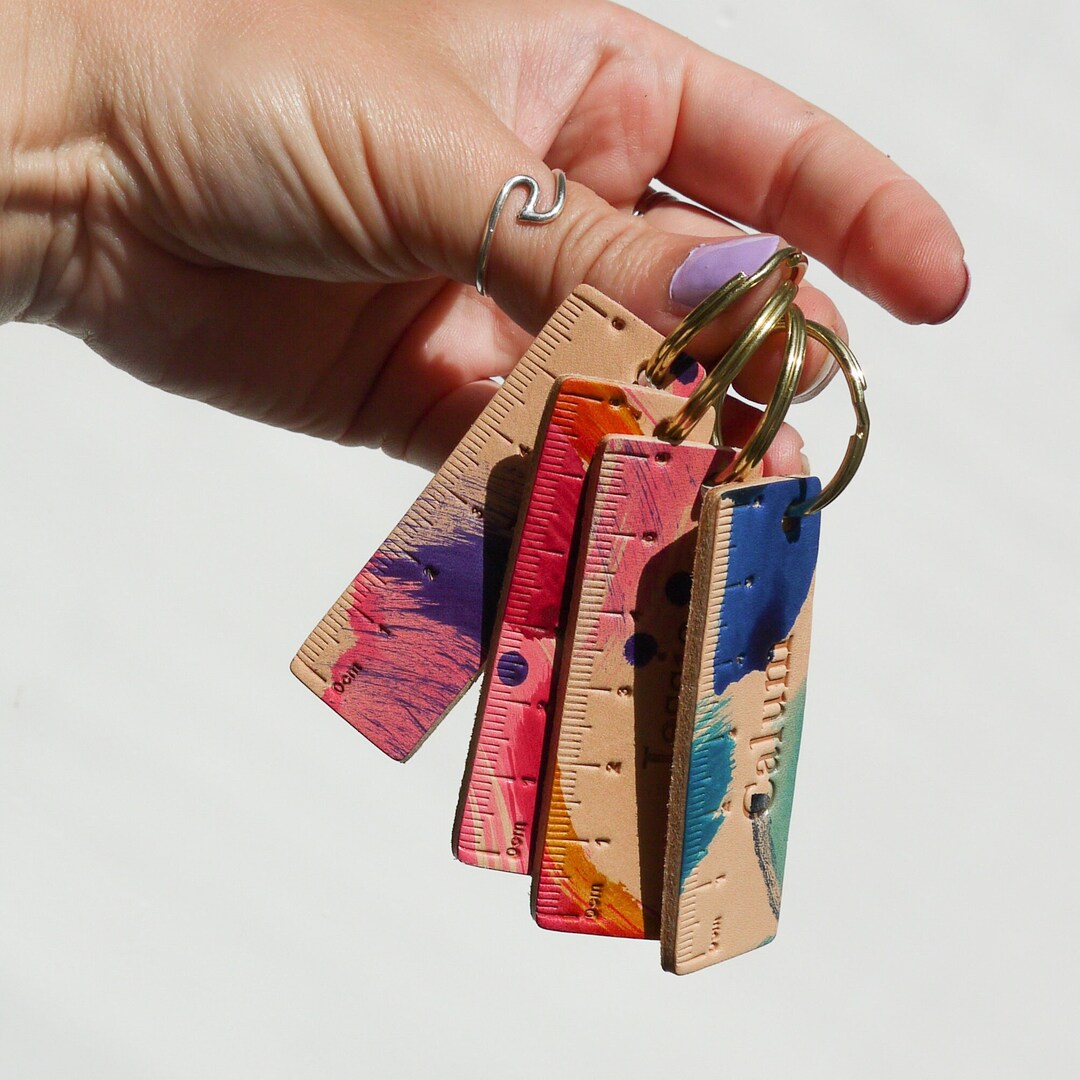 Personalised Leather Ruler Keyring. Gift for Crafters. Unusual Maker ...