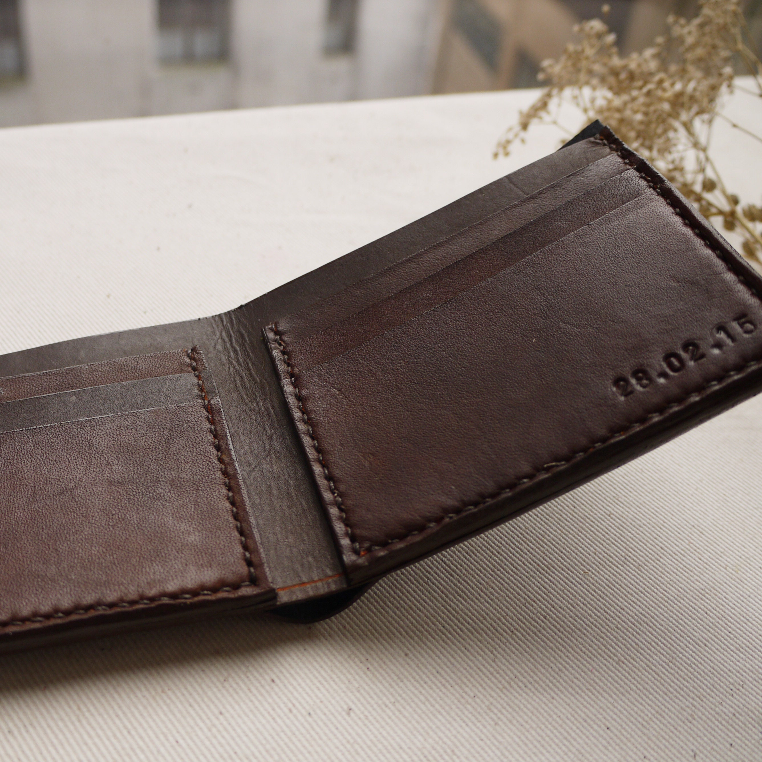 Personalised Dark Brown Leather Mens Wallet Hand Dyed and | Etsy