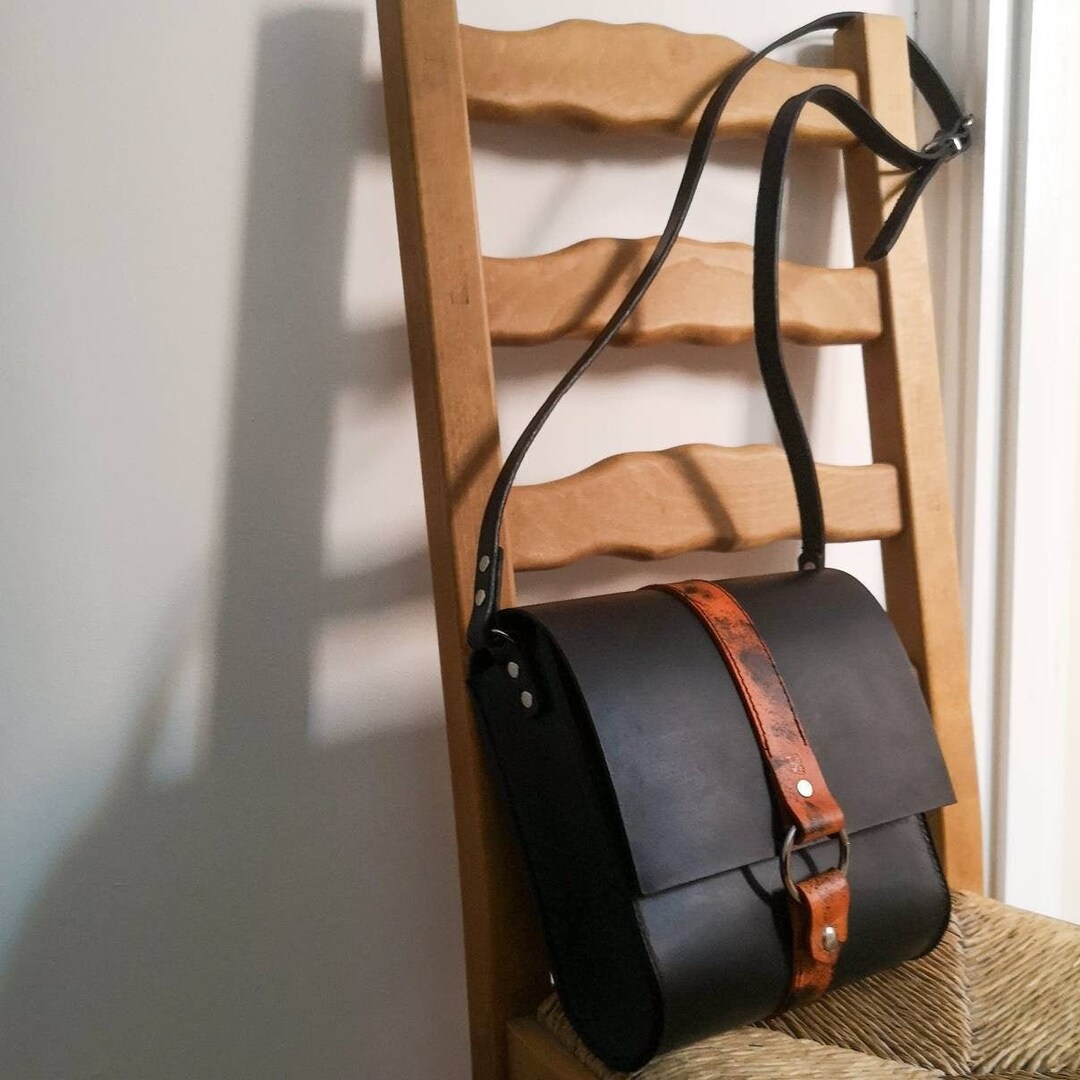Black Leather Satchel Handmade With Ring Fastening. - Etsy