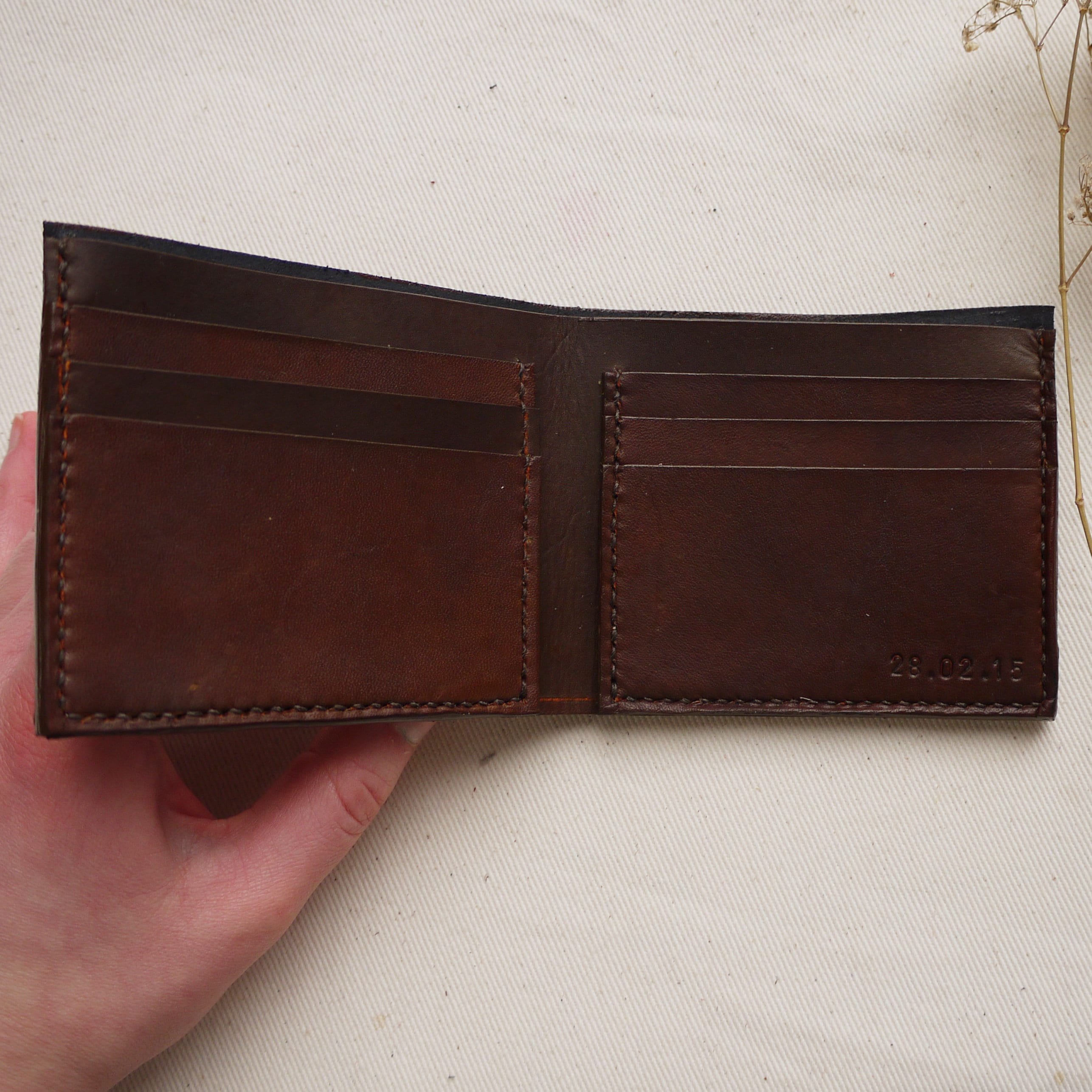 Personalised Dark Brown Leather Mens Wallet Hand Dyed and | Etsy