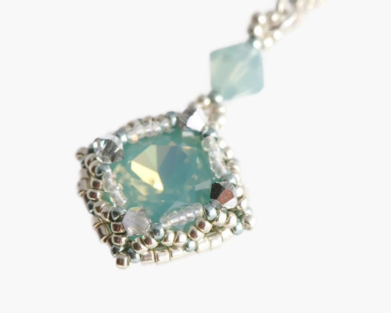 Sea Green Crystal Pendant on a Sterling Silver Chain | Etsy