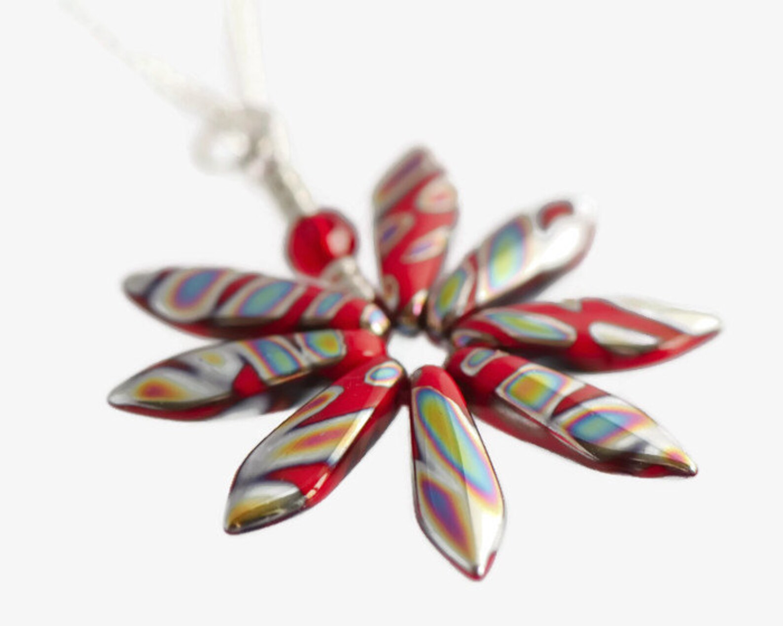 Red Funky Daisy Flower Necklace, Bright Fun Jewellery for Her, Pendant ...
