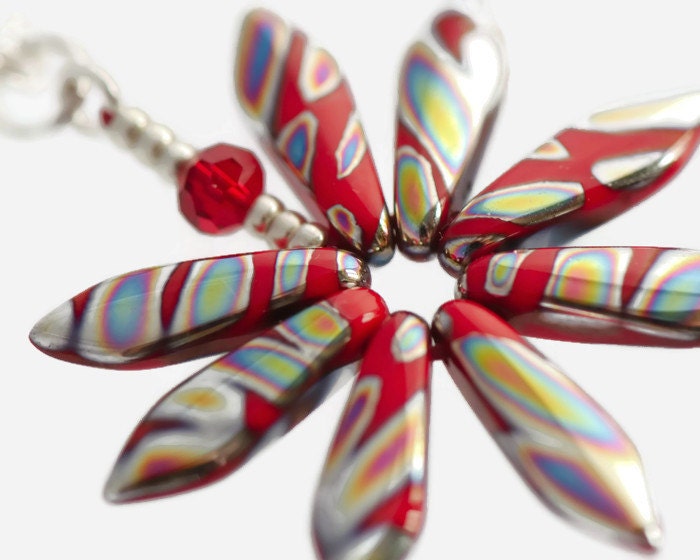 Red Funky Daisy Flower Necklace, Bright Fun Jewellery for Her, Pendant ...