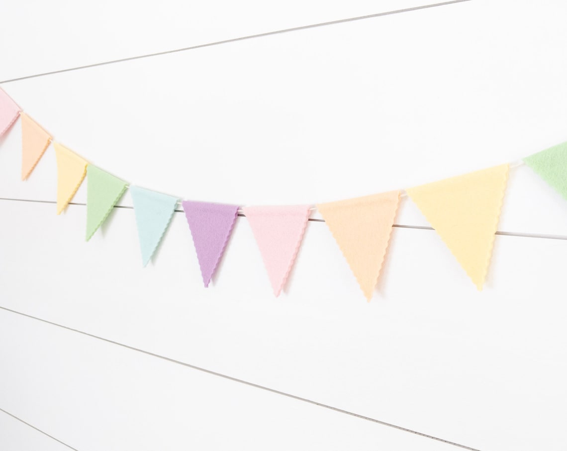 OVER THE RAINBOW Felt Bunting - Pastel Rainbow, Rainbow Bunting, Felt ...