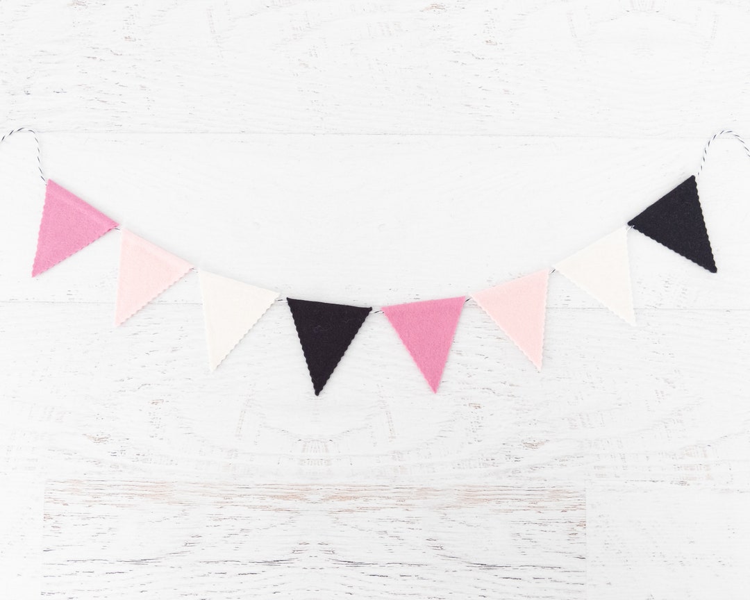 MOD PINK Felt Bunting - Pink and Black Bunting, Girls Room Decor, Felt ...