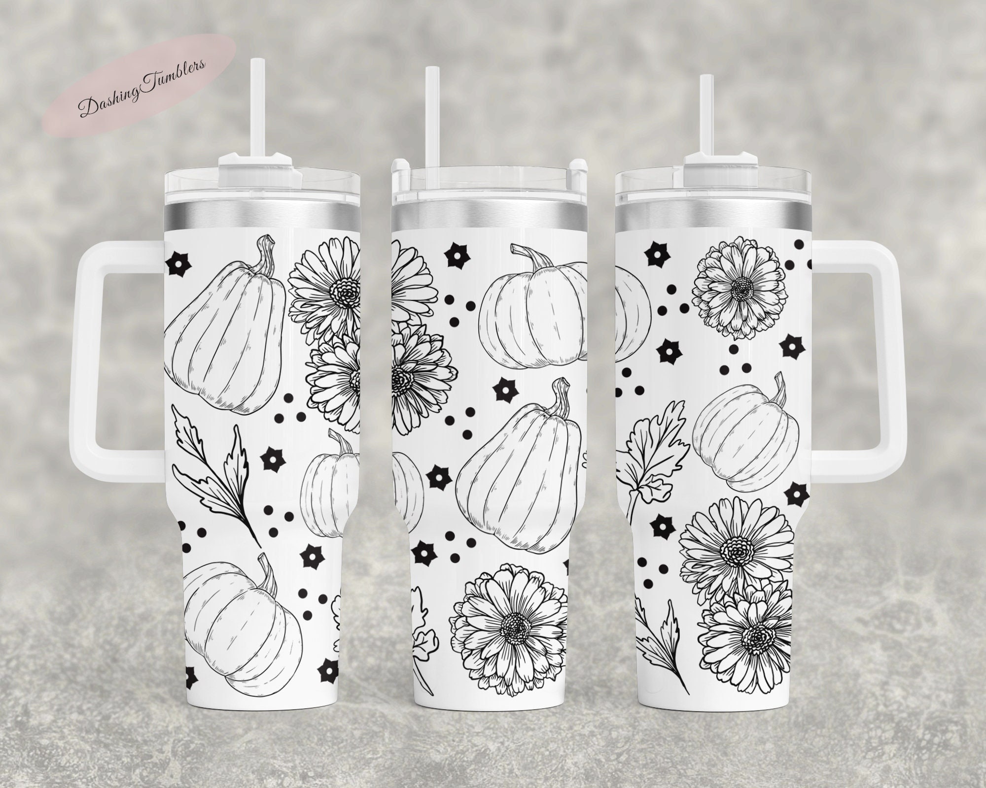 Fall Floral Pumpkins 40oz Engraved Tumbler SVG, Laser Engraved Tumbler ...