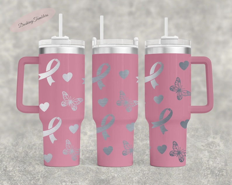 Breast Cancer Ribbon 40oz Engraved Tumbler SVG, Laser Engraved Tumbler ...