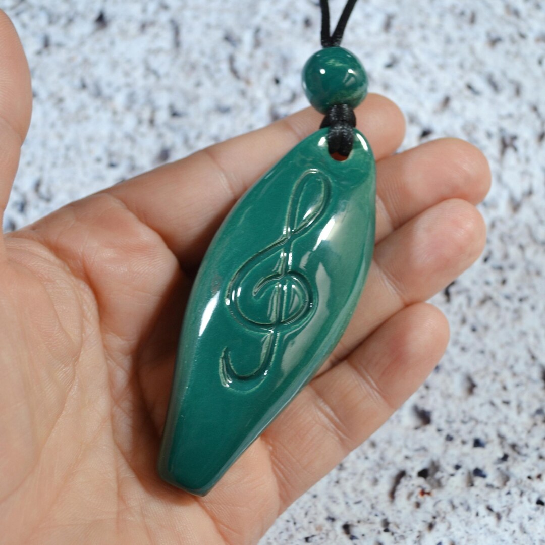 Green Whistle With Engraved Treble Clef - Ceramic Pendant - Ocarina 2 ...