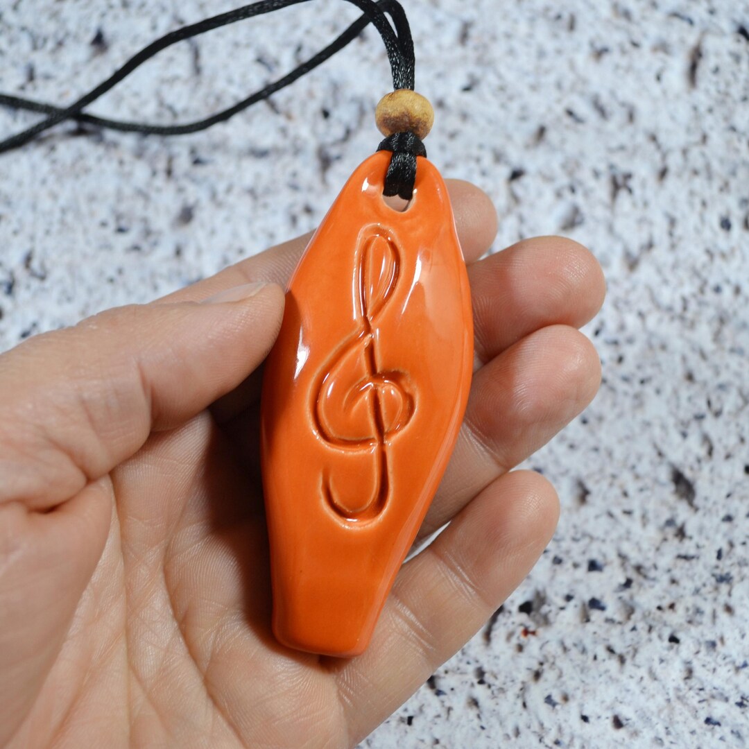 Orange Whistle With Engraved Treble Clef - Ceramic Pendant - Ocarina 2 ...