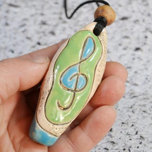 Whistle With Engraved Treble Clef - Whistle Necklace - Ceramic Pendant ...
