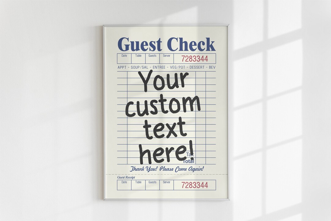 Custom Guest Check Print . Shipped Wall Art . Ultra High Resolution ...