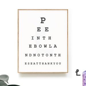 Unique "pee in the Bowl" Eye Chart Print . Bathroom Humor Wall Décor ...