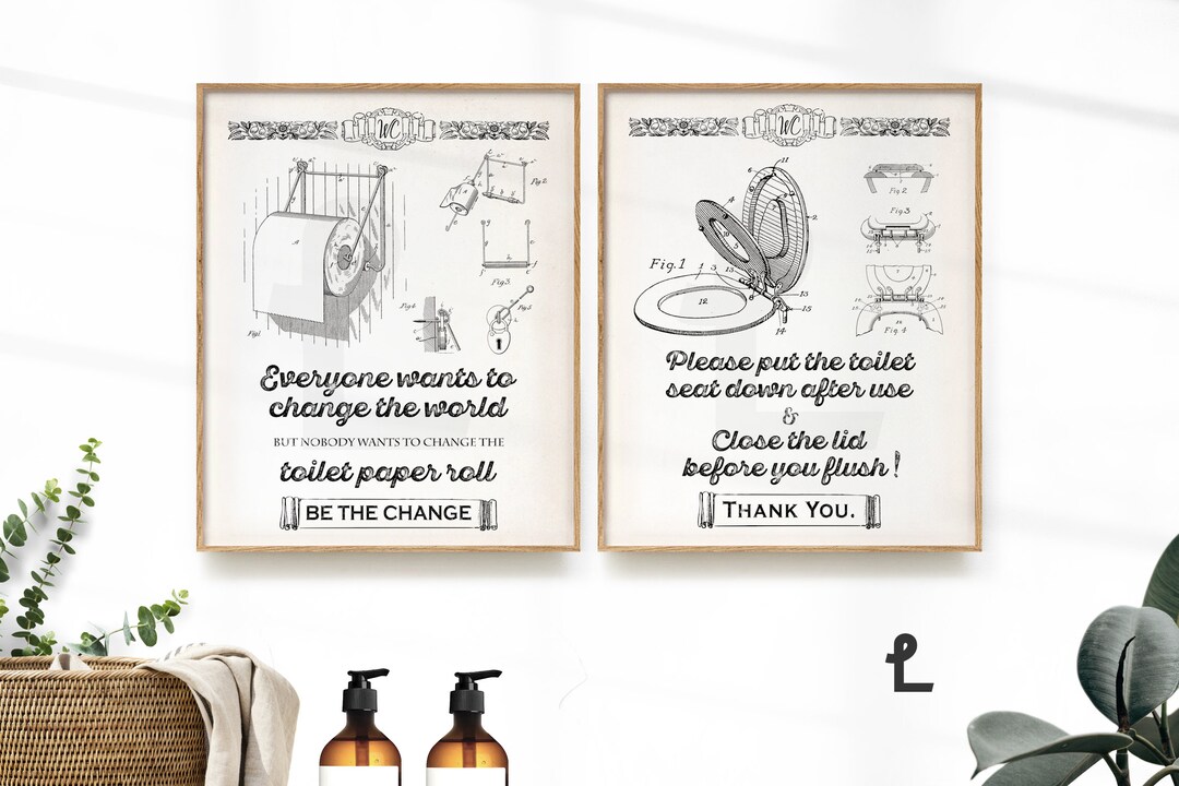 Humorous Vintage Restroom Sign . Toilet Seat Down Reminder . Hilarious ...