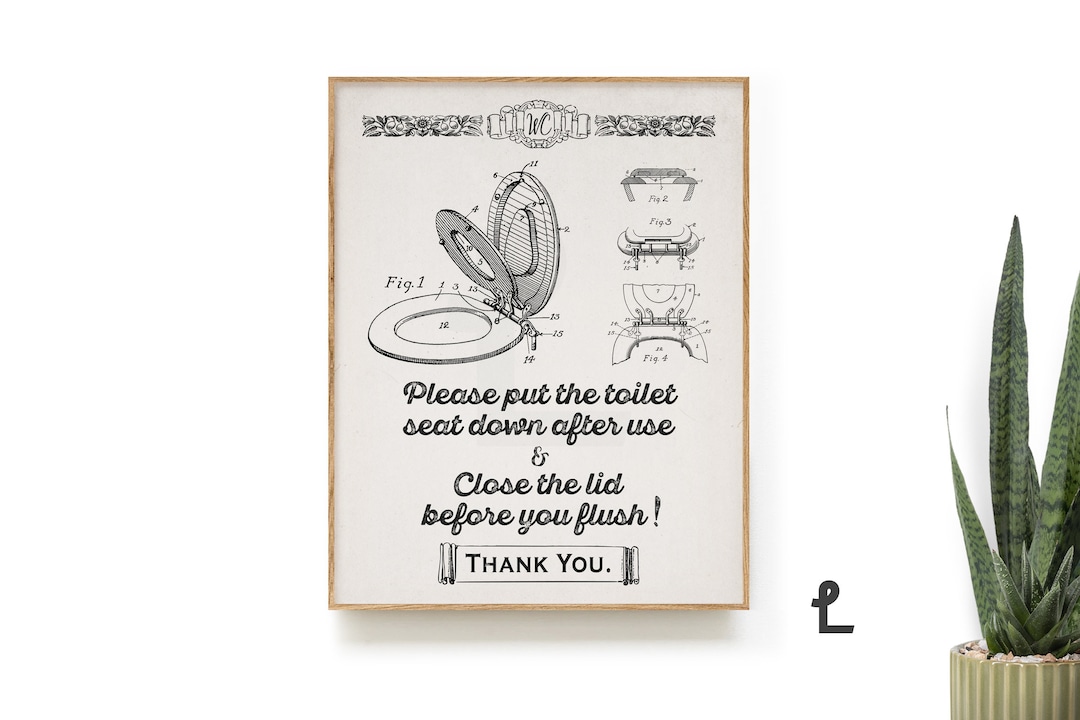 Vintage Style Put the Toilet Seat Down Reminder - Close Lid Before ...