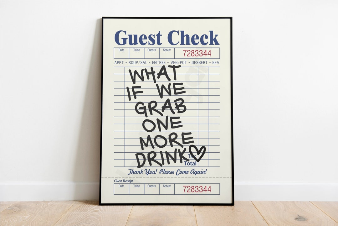 Guest Check Poster . Shipped Wall Art . Ultra High Resolution Retro Bar ...