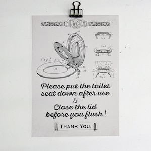 Vintage Style Put the Toilet Seat Down Reminder - Close Lid Before ...