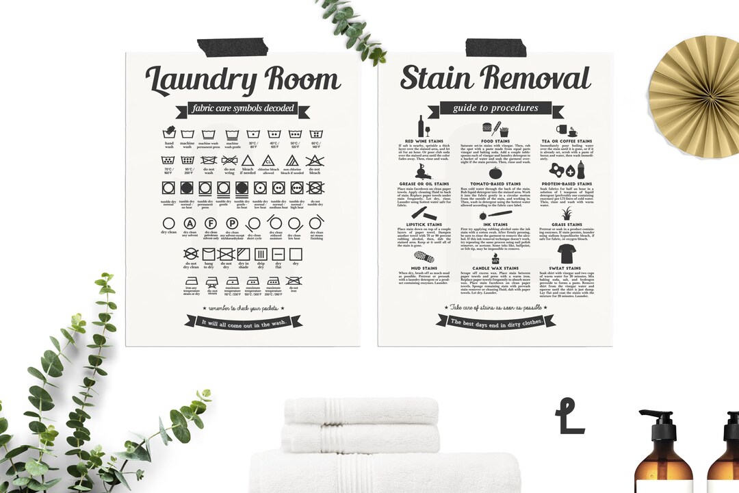 Laundry Symbols and Stain Removal Art Print Set - Your Ultimate Laundry ...